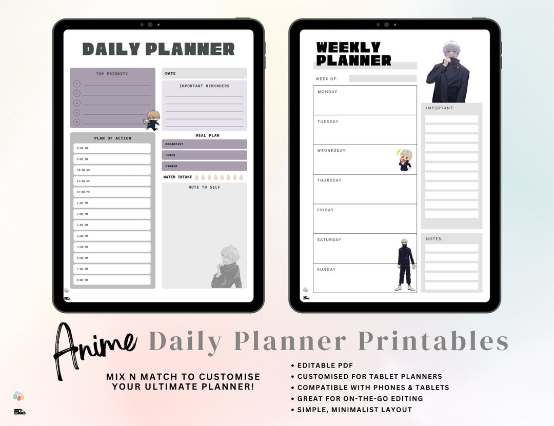 Anime Digital Planner Daily and Weekly Anime Printable for iPad Digital ...