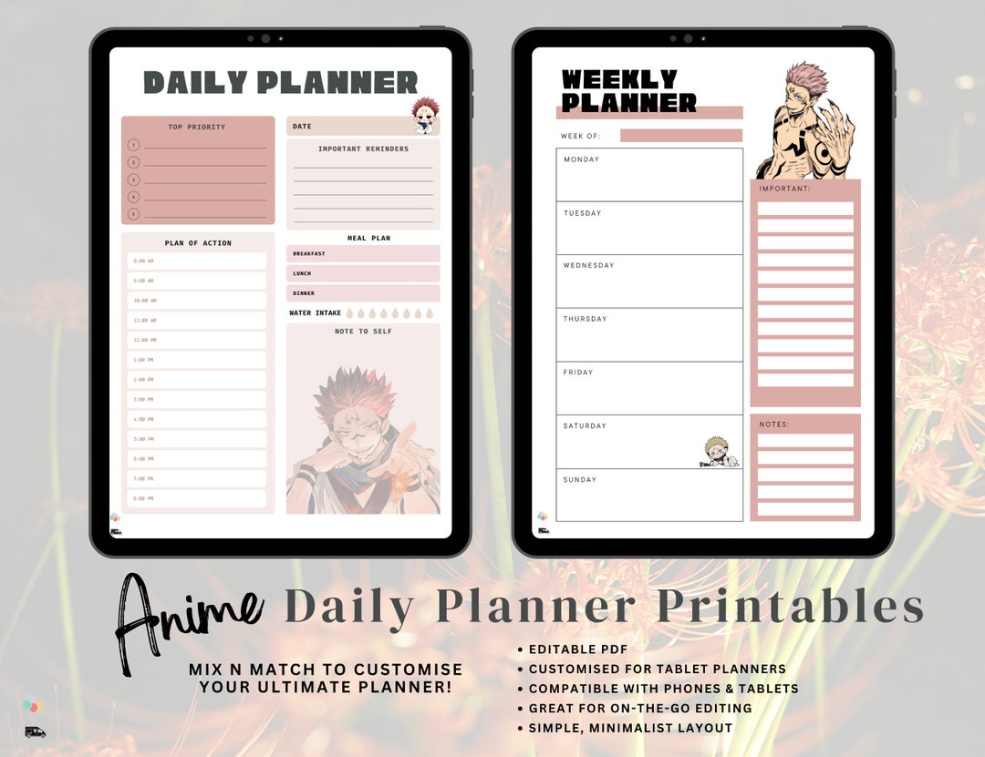 Undated Anime Planner Daily and Weekly Printables for Anime To-do List ...
