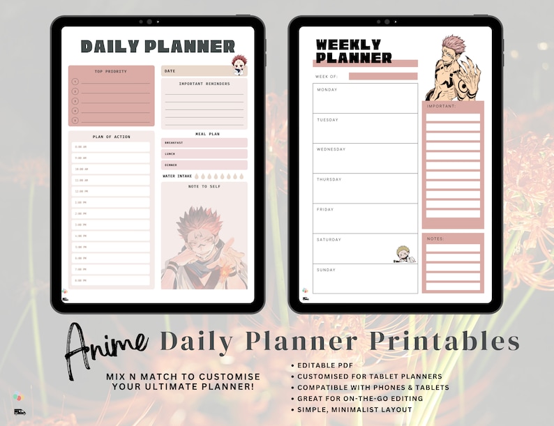 Undated Anime Planner Daily and Weekly Printables for Anime To-do List ...