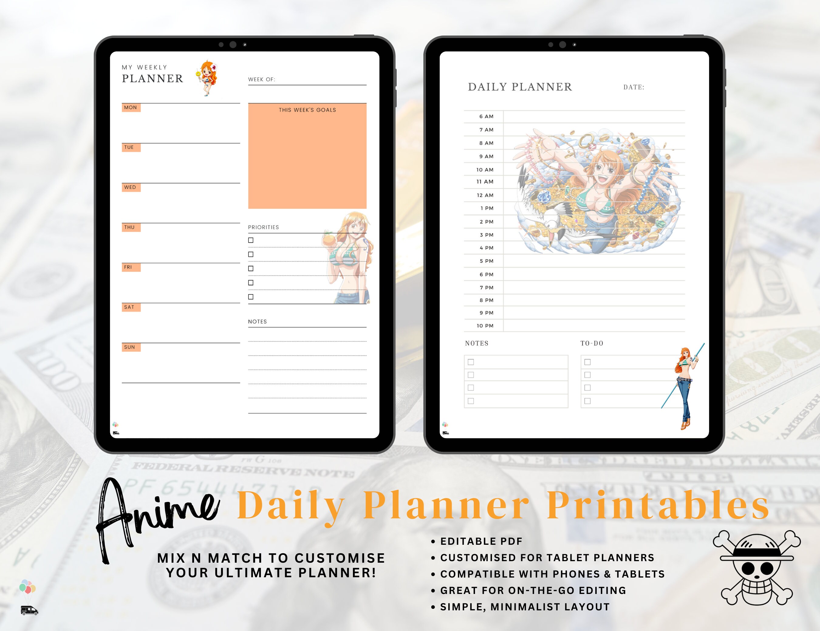 Undated Anime Minimalist Planner, Anime Daily and Weekly Printable ...