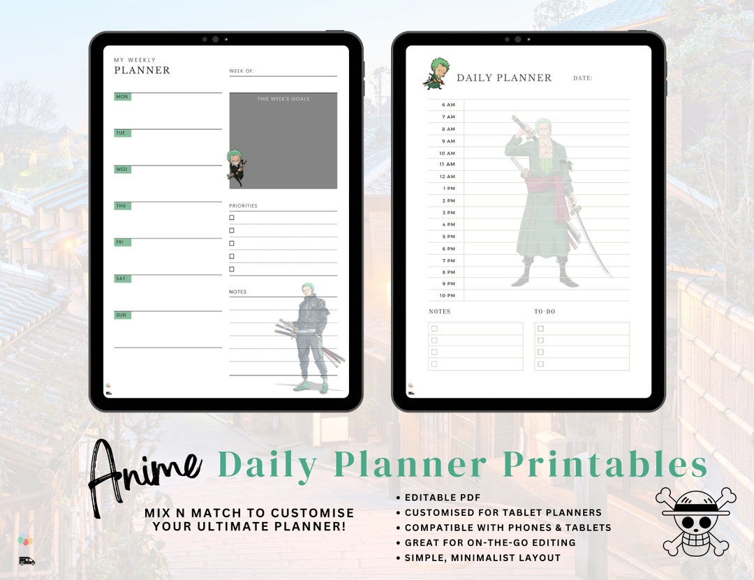 Undated Anime Minimalist Planner, Anime Daily and Weekly Printable ...