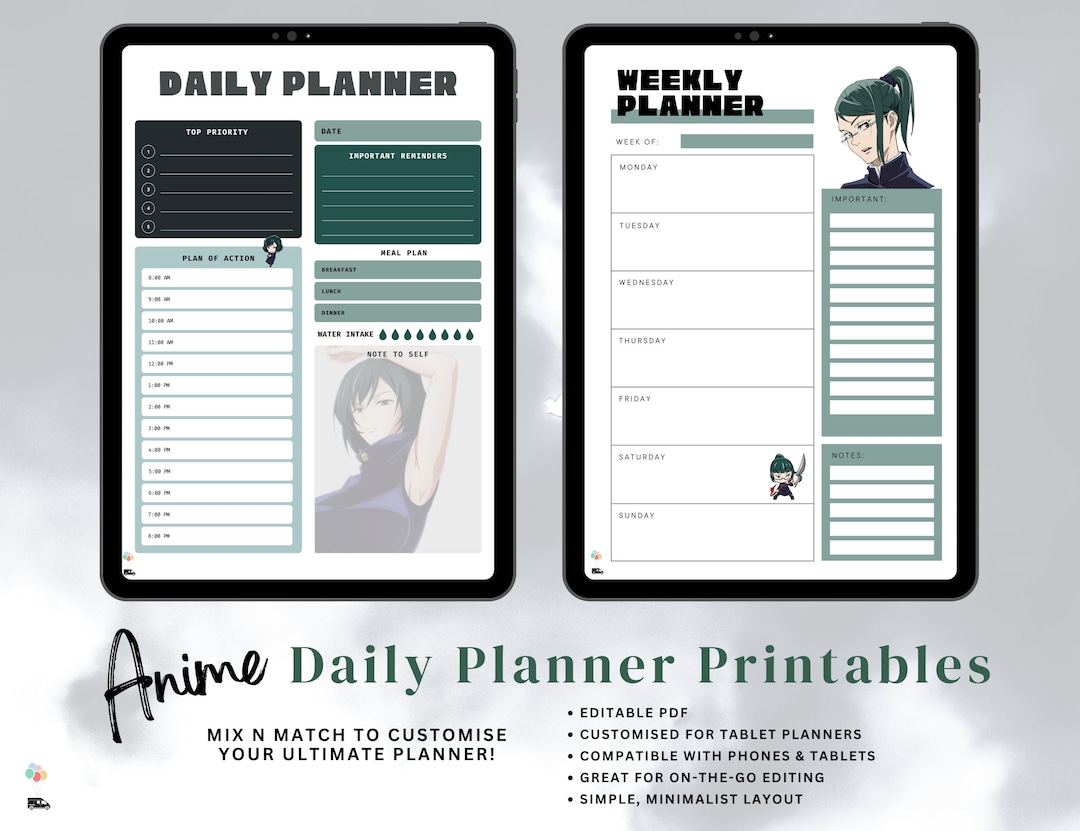 Anime Digital Planner Daily and Weekly Anime Template for iPad Digital ...