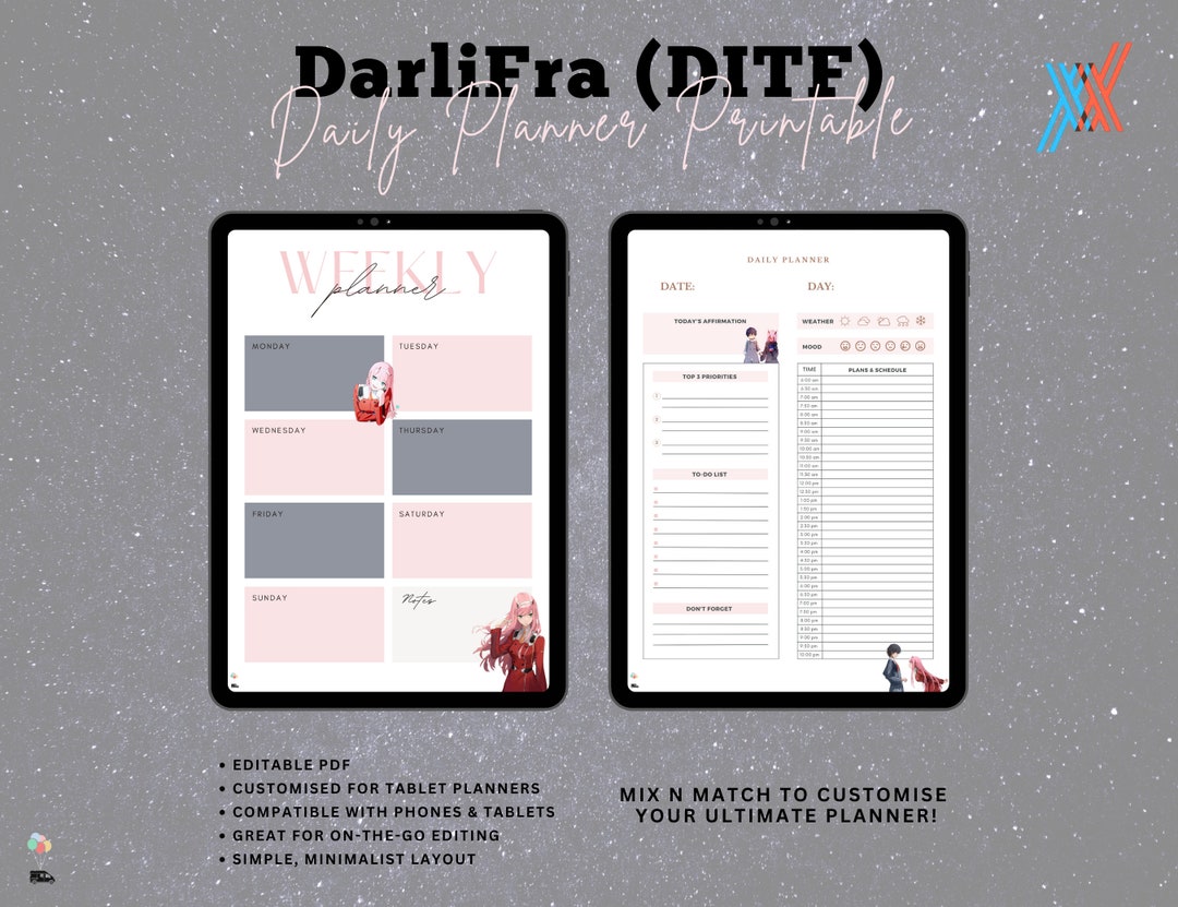 Undated DITF 02 Anime Minimalist Planner, Daily and Weekly Printable ...