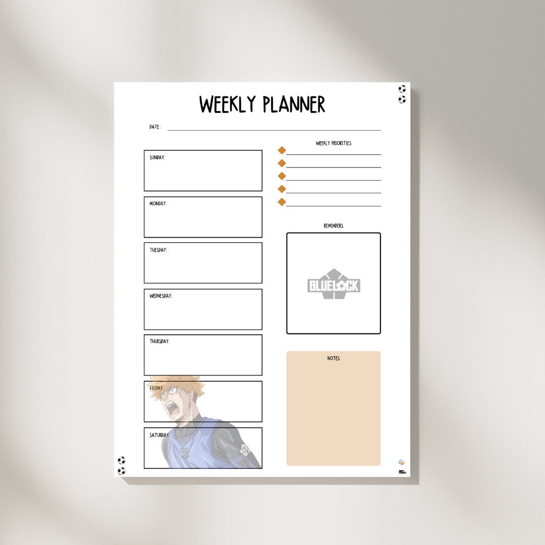 Undated BL Soccer Anime Planner, Anime Daily and Weekly Printable, to ...