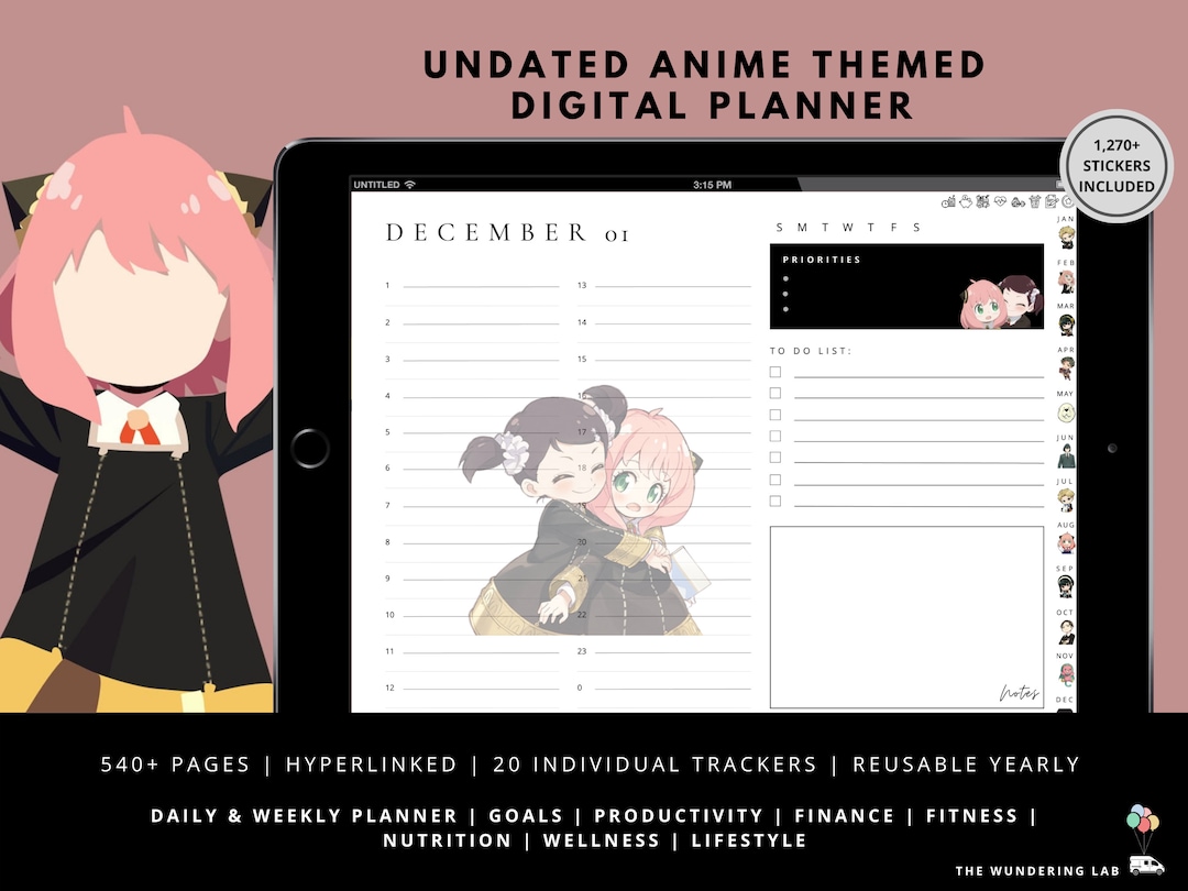 Undated Anime Themed Digital Planner, iPad Planner, Goodnote Planner ...