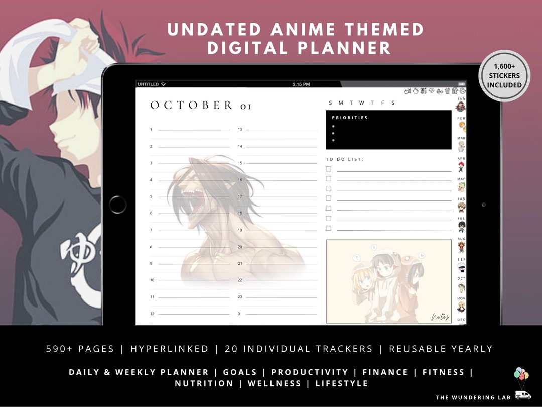 Undated 12-in-1 Anime Digital Planner, iPad Planner, Goodnote Planner ...