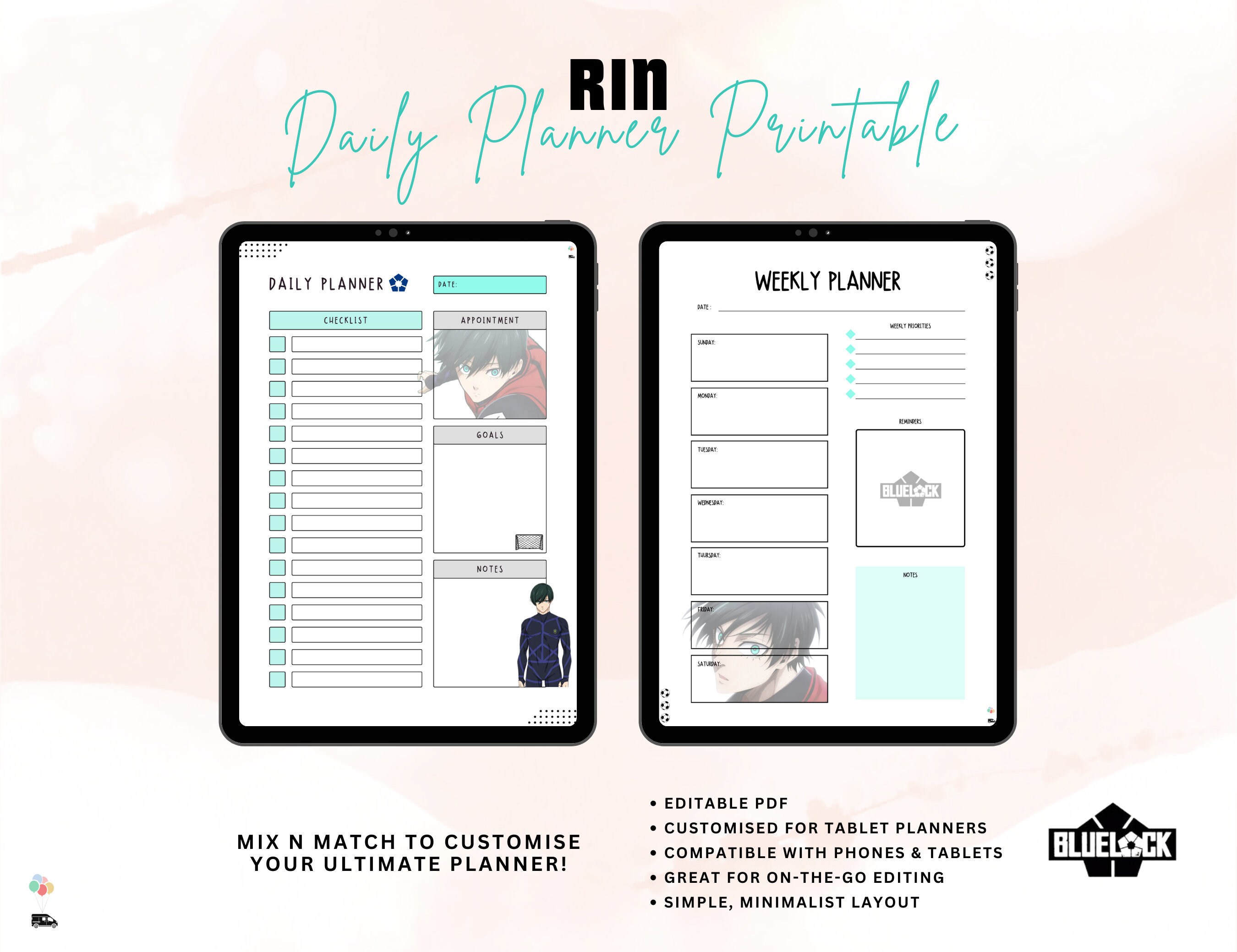 Undated BL Soccer Anime Planner, Anime Daily and Weekly Printable, Todo ...
