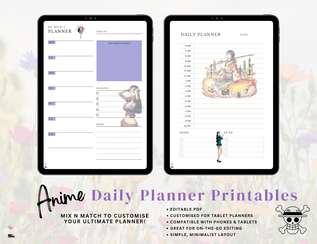 Undated Anime Minimalist Planner, Anime Daily and Weekly Printable ...