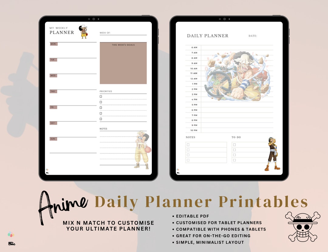 Undated Anime Minimalist Planner, Anime Daily and Weekly Printable ...