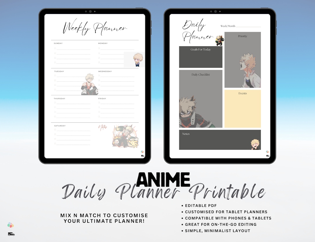 Undated Anime Planner, Anime Daily and Weekly Printables, Anime To-do ...