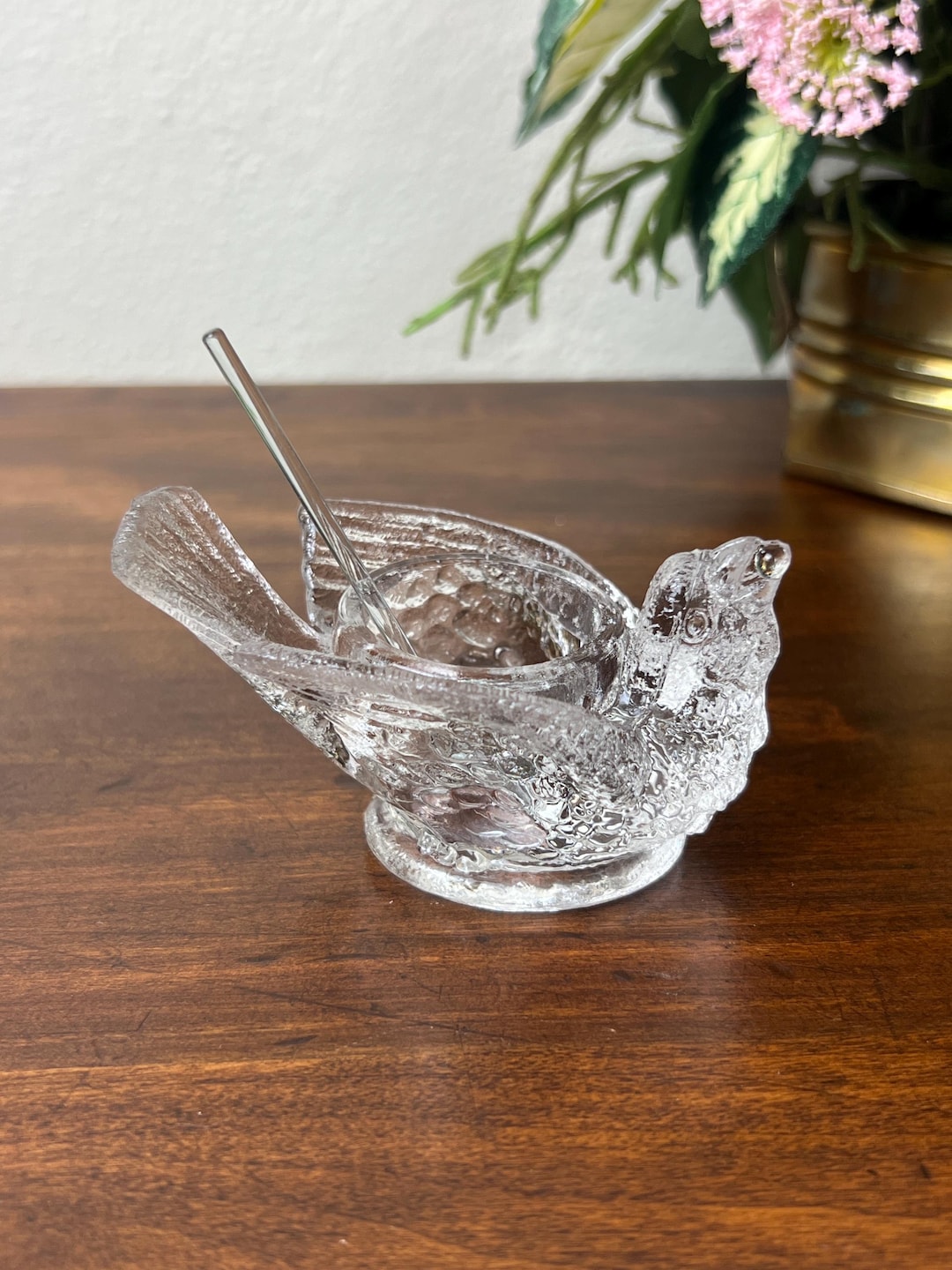 Vintage Degenhart Clear Glass Bird Salt Cellar With Spoon - Etsy