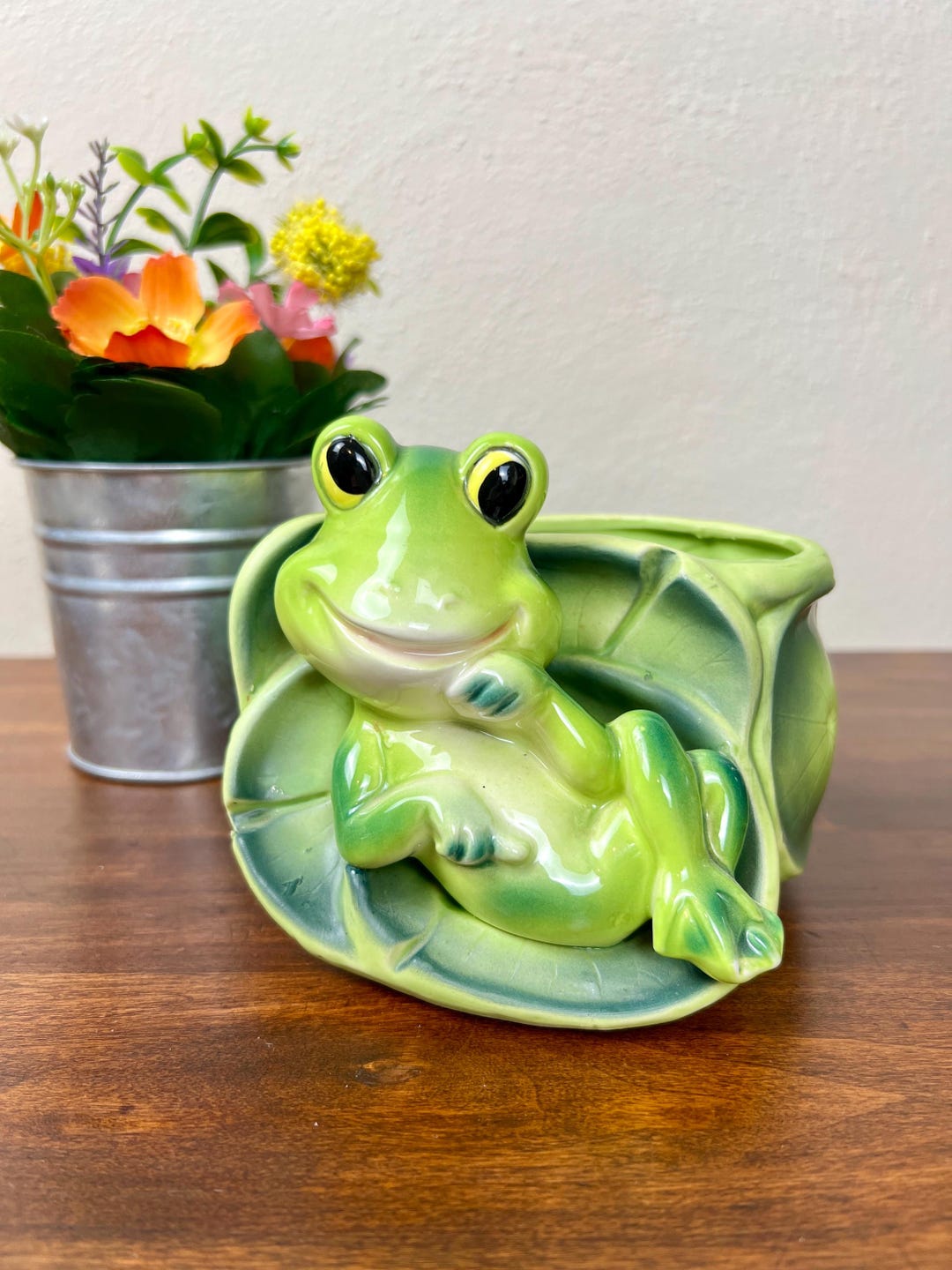 Vintage Frog Lounging on Lily Pads Ceramic Planter: Model 57833; Made ...