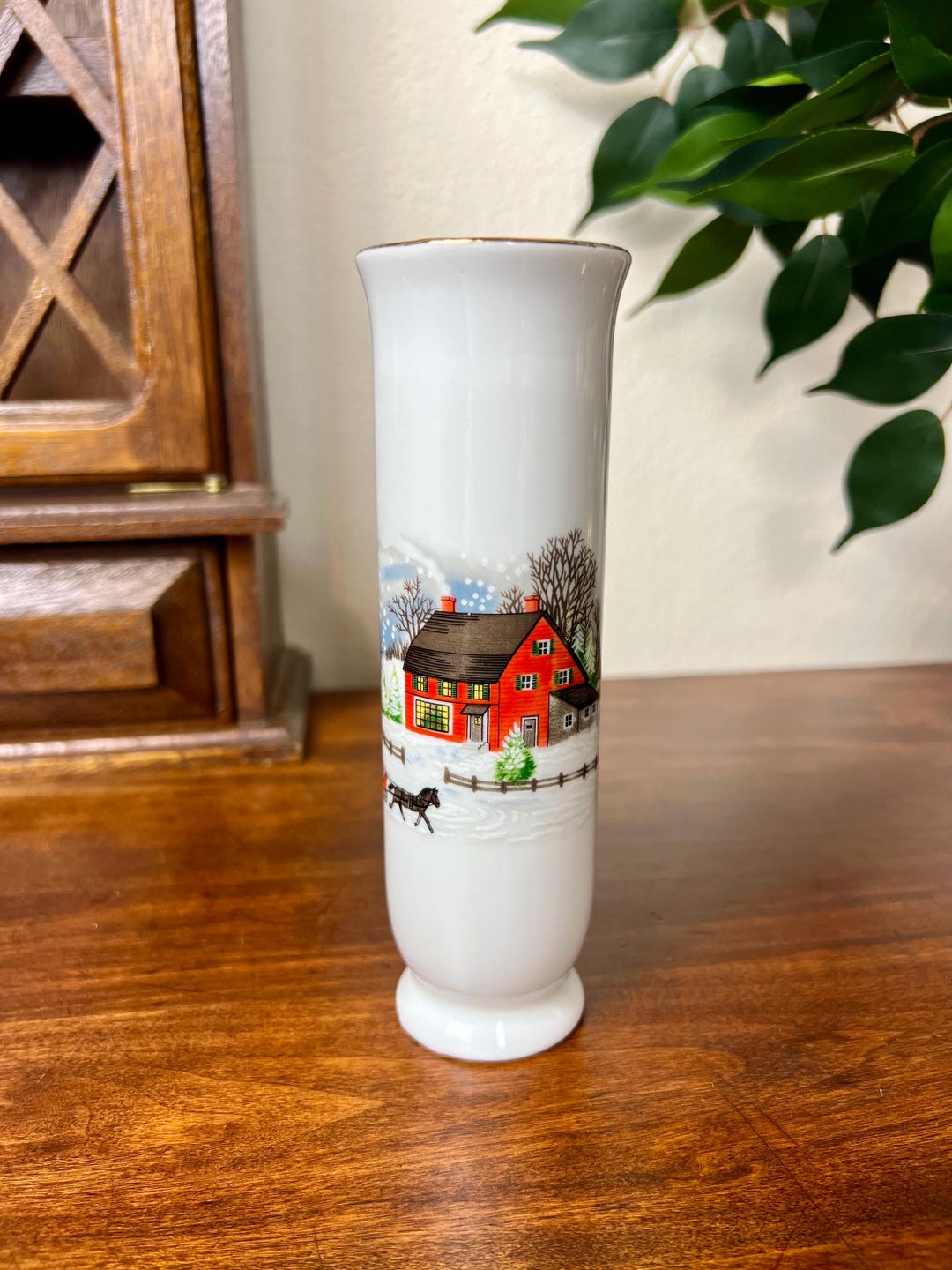 Vintage Andrea by Sadek Porcelain Bud Vase, Winter Holiday Scene - Etsy