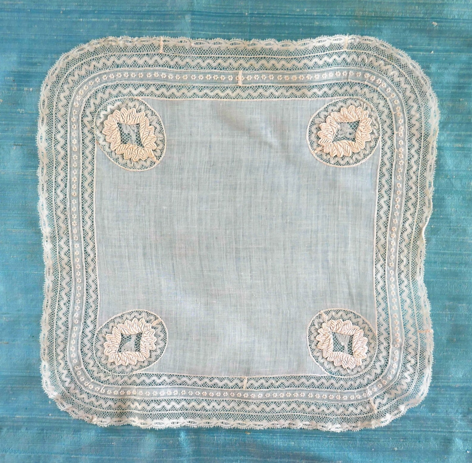 An Antique Victorian French Handkerchief With Handmade Valenciennes ...