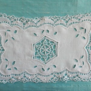 An Antique Cutwork Linen Doily Dressing Table Set With Cluny Lace ...