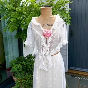 An Antique Victorian Spotted Tulle Lace Bridal Shawl or Fichu With ...