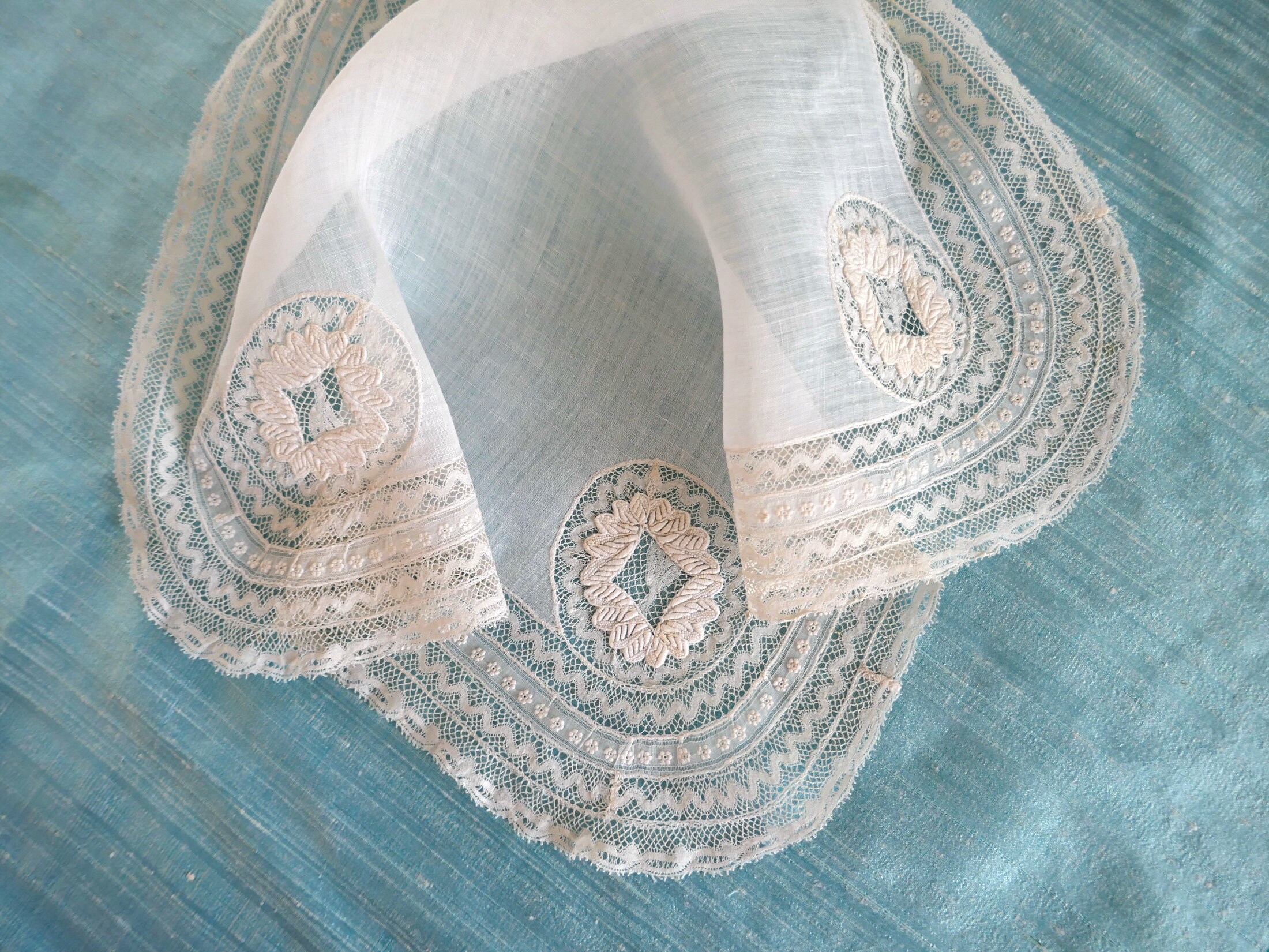 An Antique Victorian French Handkerchief With Handmade Valenciennes ...
