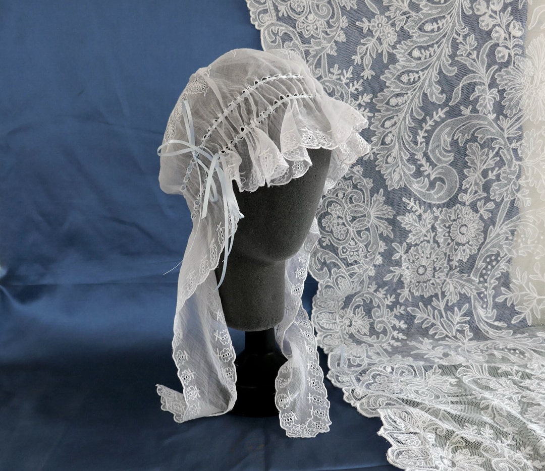 An Antique Victorian Lady's Muslin Cap or Bonnet With Hand Embroidery ...