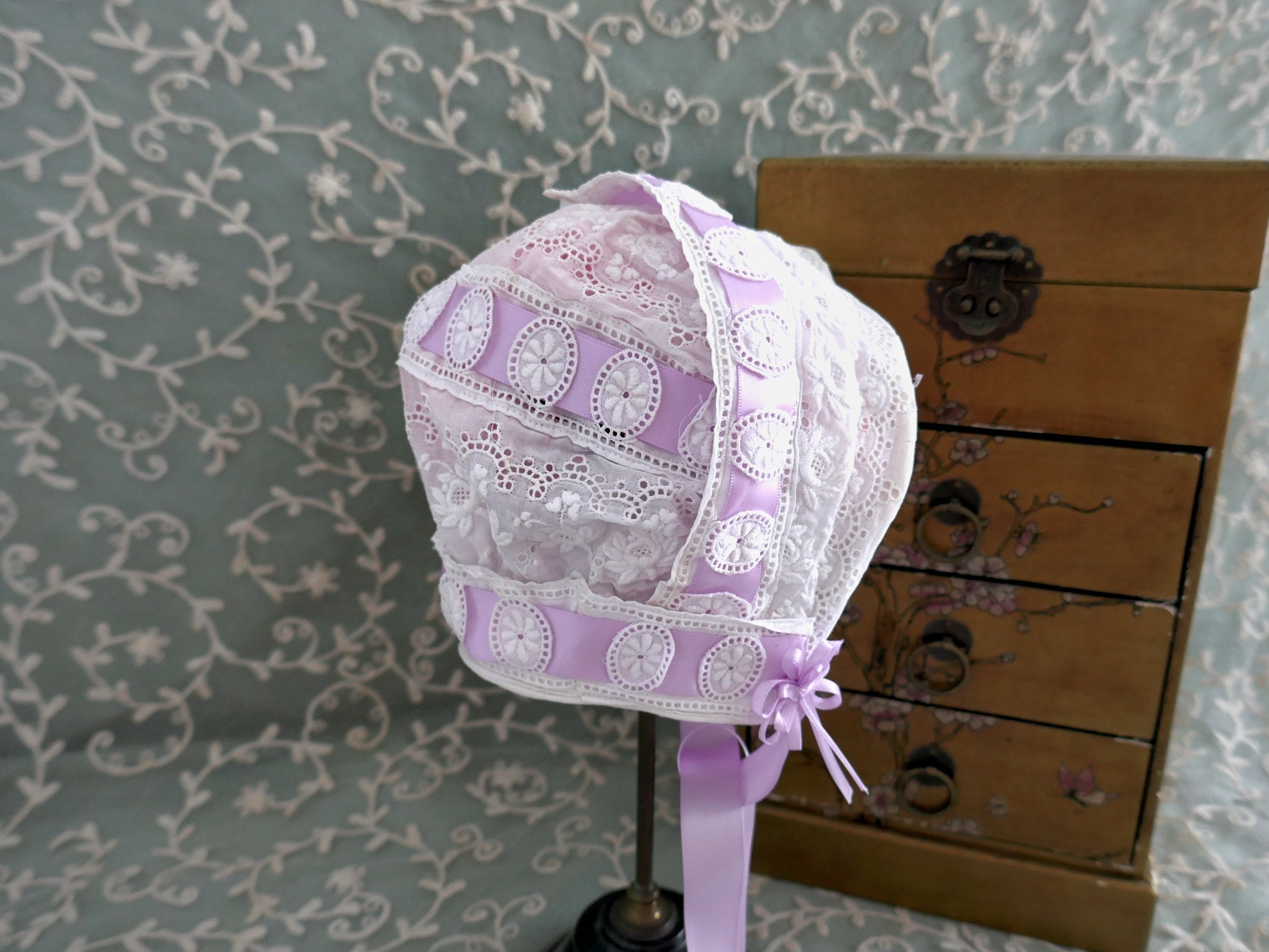 An Antique or Vintage Broderie Anglaise Baby or Small Child's Bonnet or ...