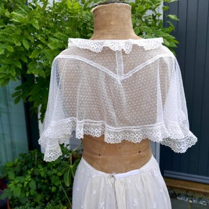 An Antique Victorian Spotted Tulle Lace Bridal Shawl or Fichu With ...
