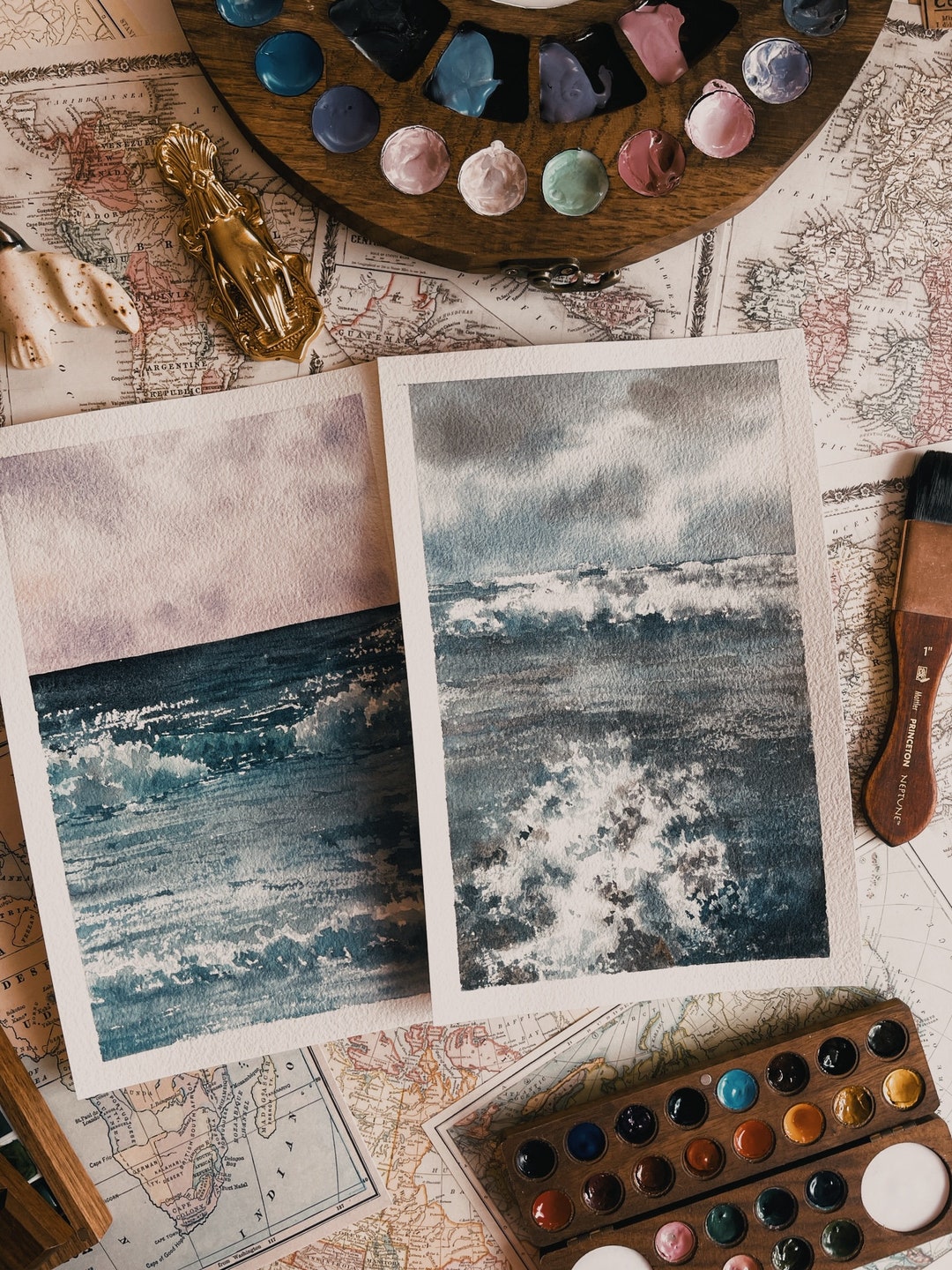 Original Watercolor Sea Waves Print - Etsy