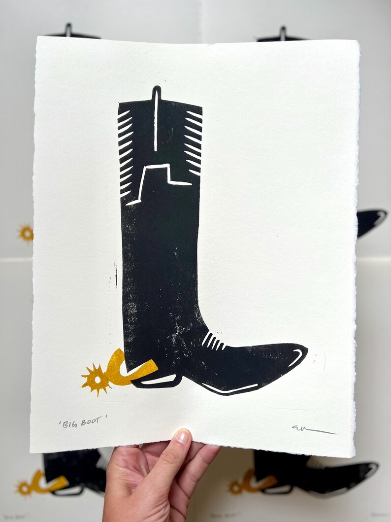 Big Boot Linocut Print - Etsy