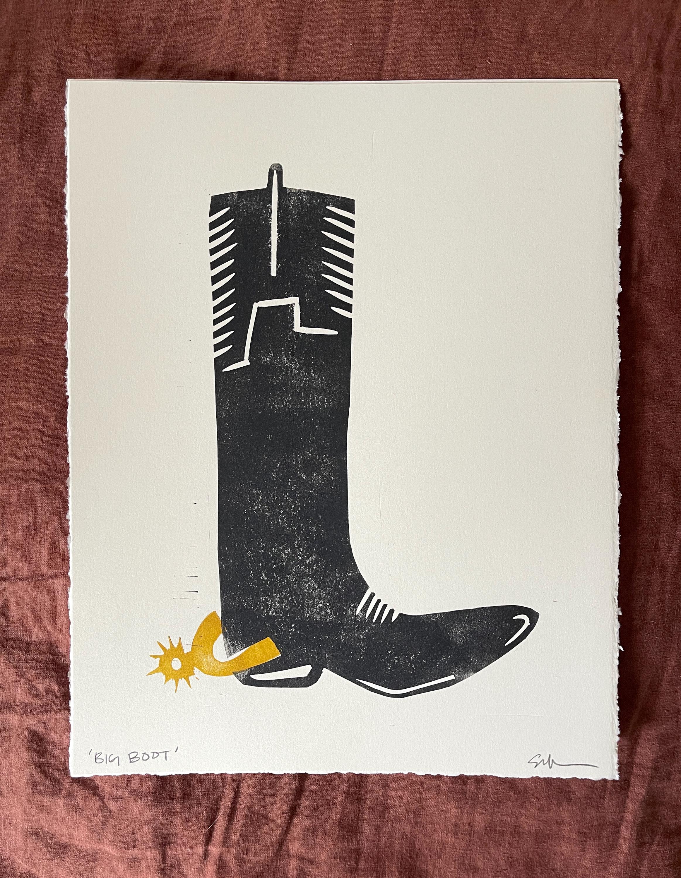 Big Boot Linocut Print - Etsy