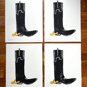 Big Boot Linocut Print - Etsy