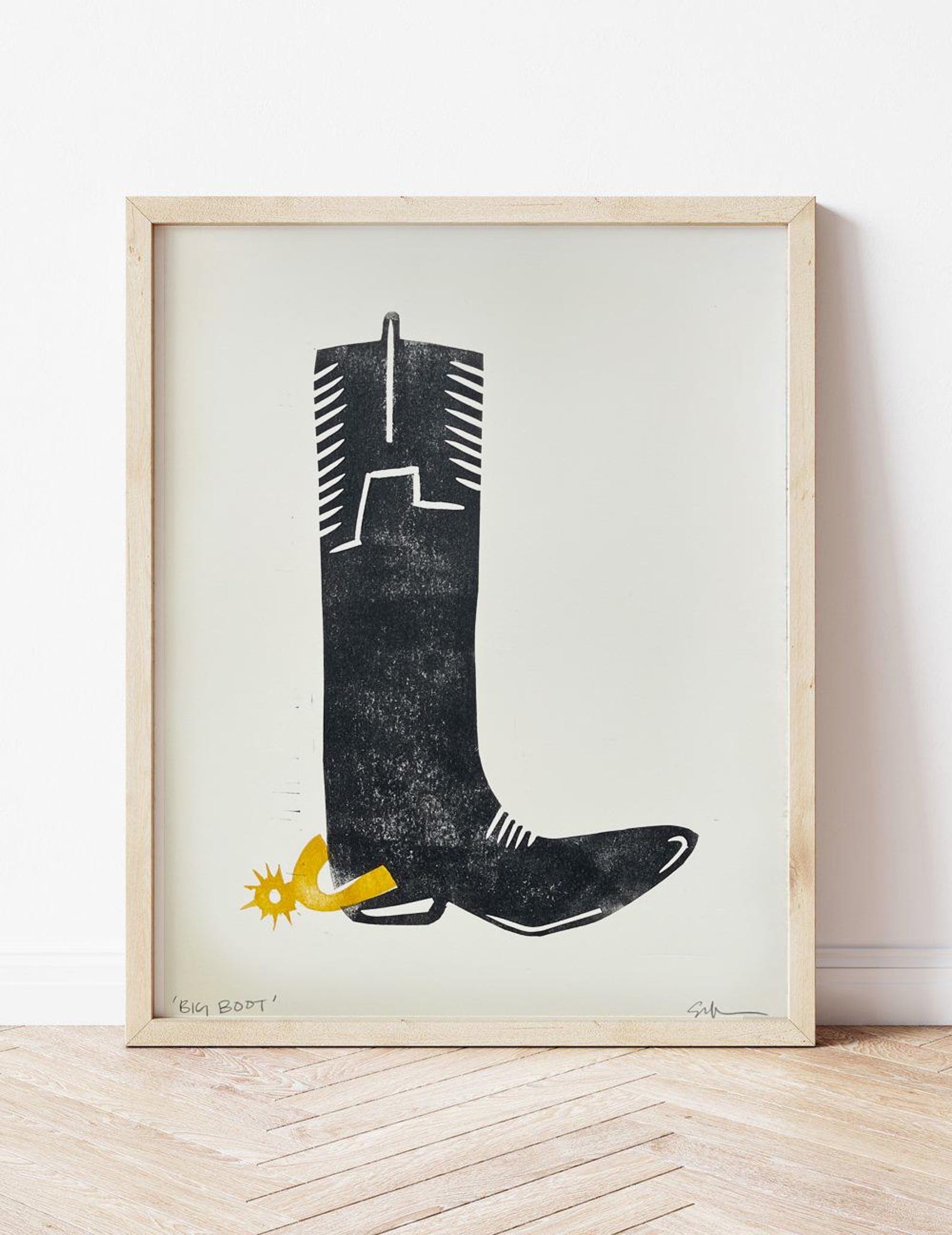 Big Boot Linocut Print - Etsy
