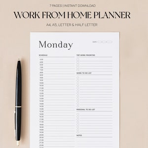 Vertical Work From Home Printable Planner Daily Planner Template ...