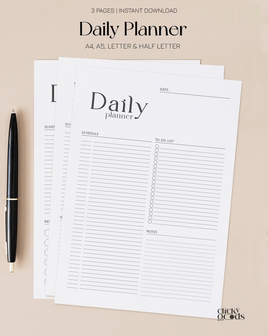 Printable Minimalist Daily Planner Undated Daily to Do List for Work or ...