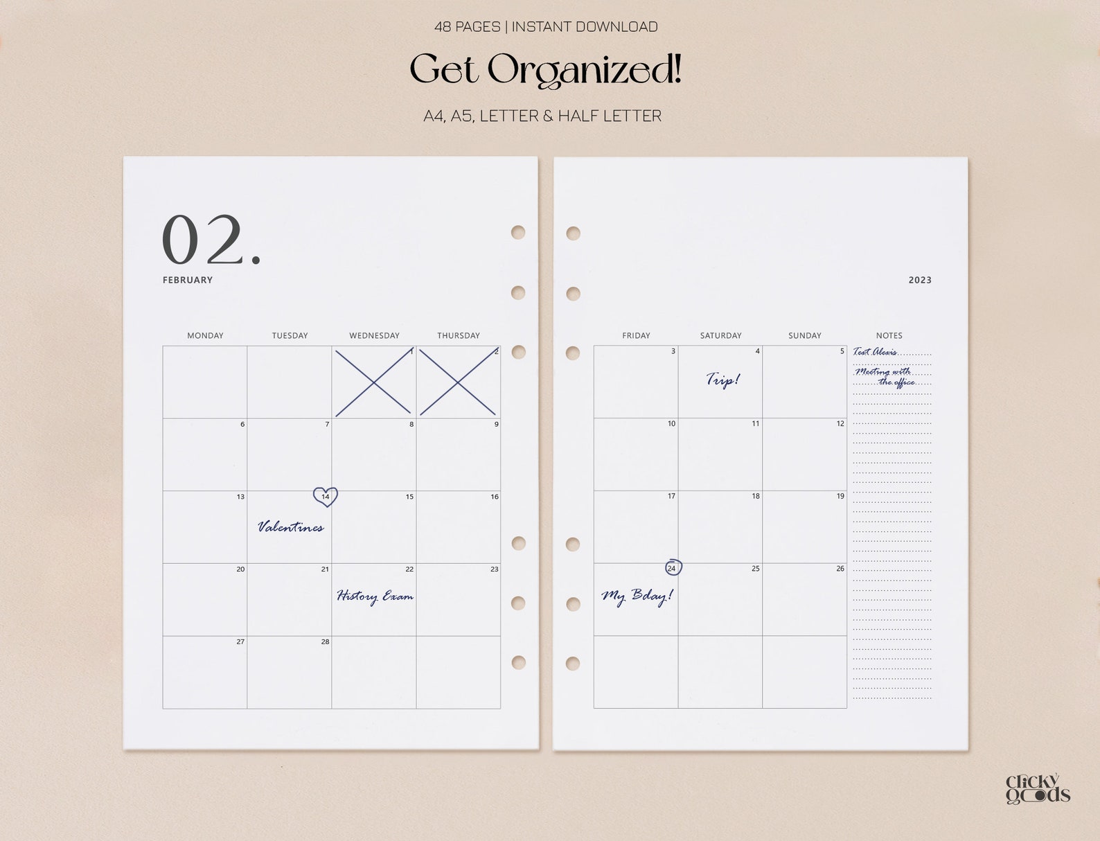 Printable Monthly Calendar on Two Pages With Notes Printable Calendar ...