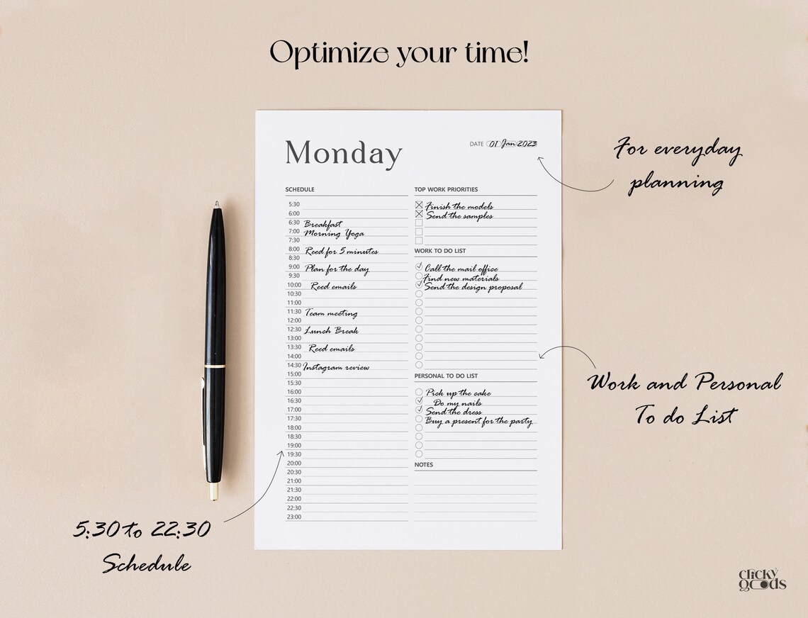 Vertical Work From Home Printable Planner Daily Planner Template ...