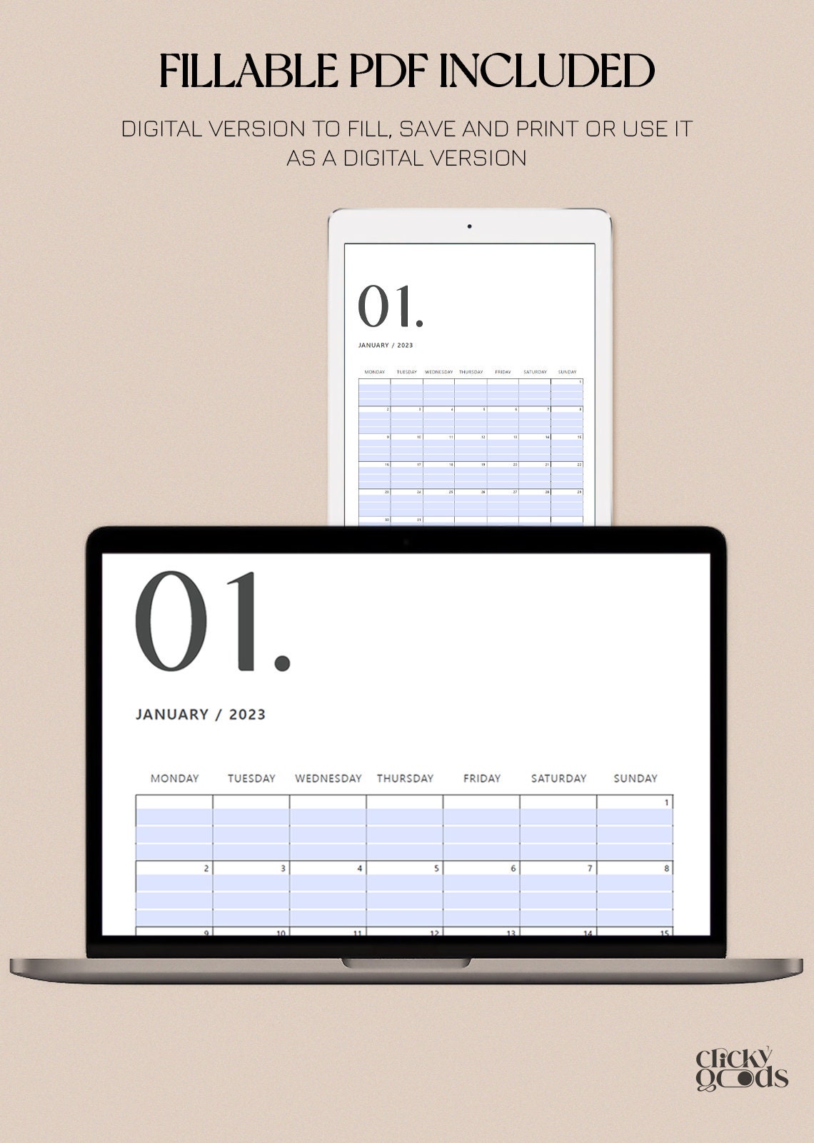 2023-2024 Monthly Calendar Printable Minimalist Vertical Desk Calendar ...