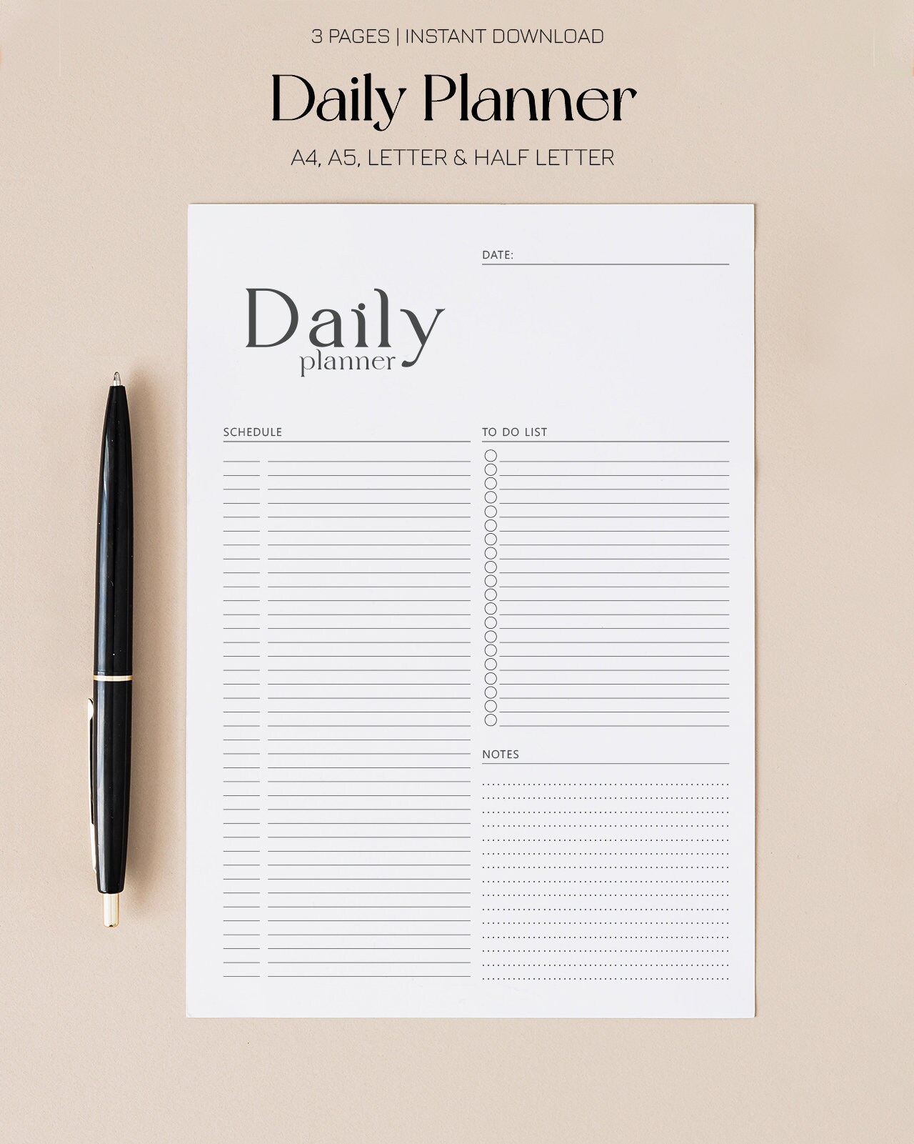 Printable Minimalist Daily Planner Undated Daily to Do List - Etsy