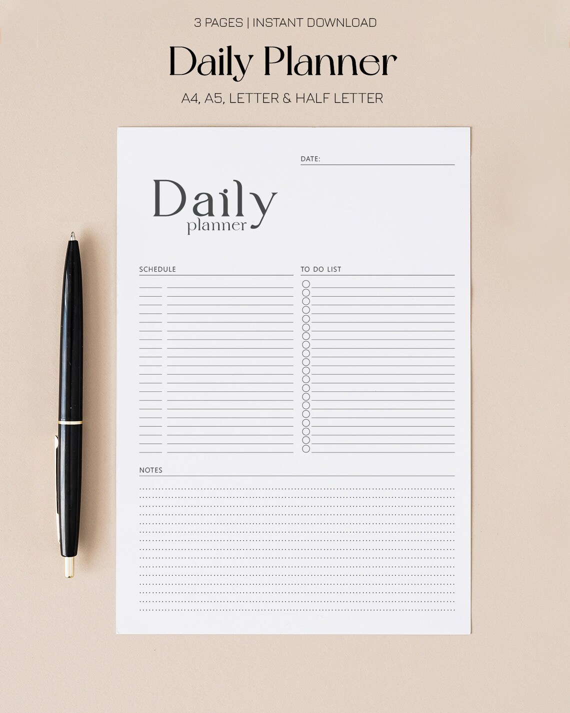 Printable Minimalist Daily Planner Undated Daily to Do List - Etsy