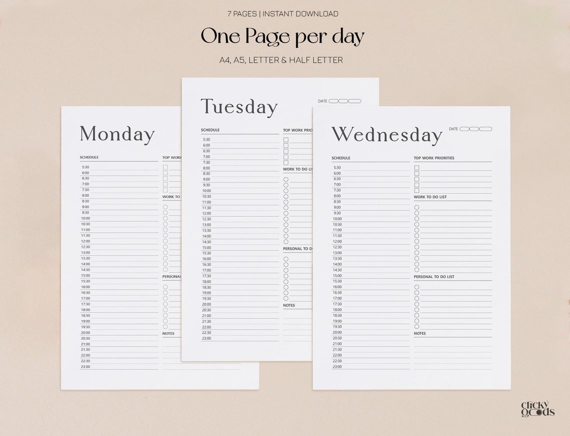 Vertical Work From Home Printable Planner Daily Planner Template ...