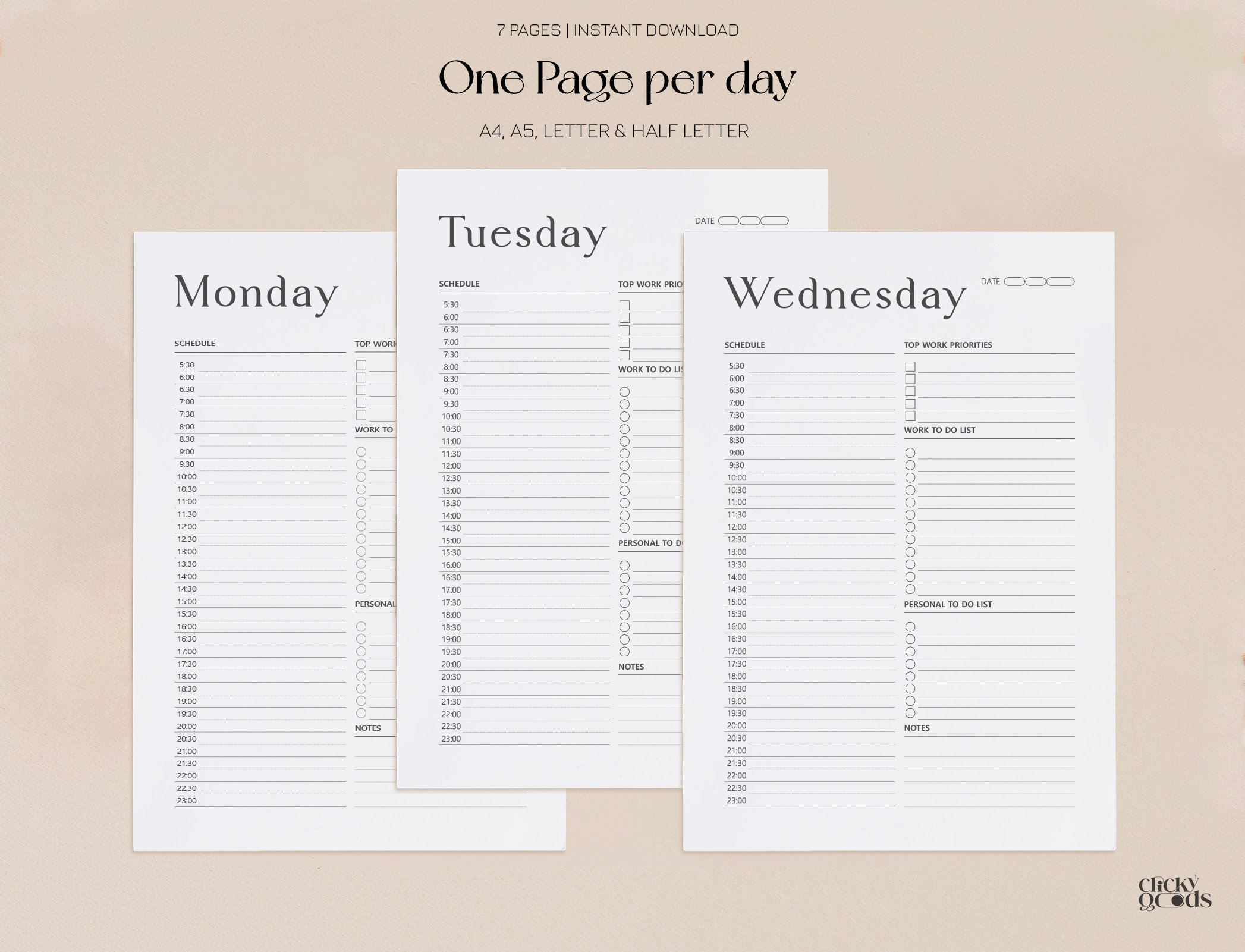 Vertical Work From Home Printable Planner Daily Planner Template ...