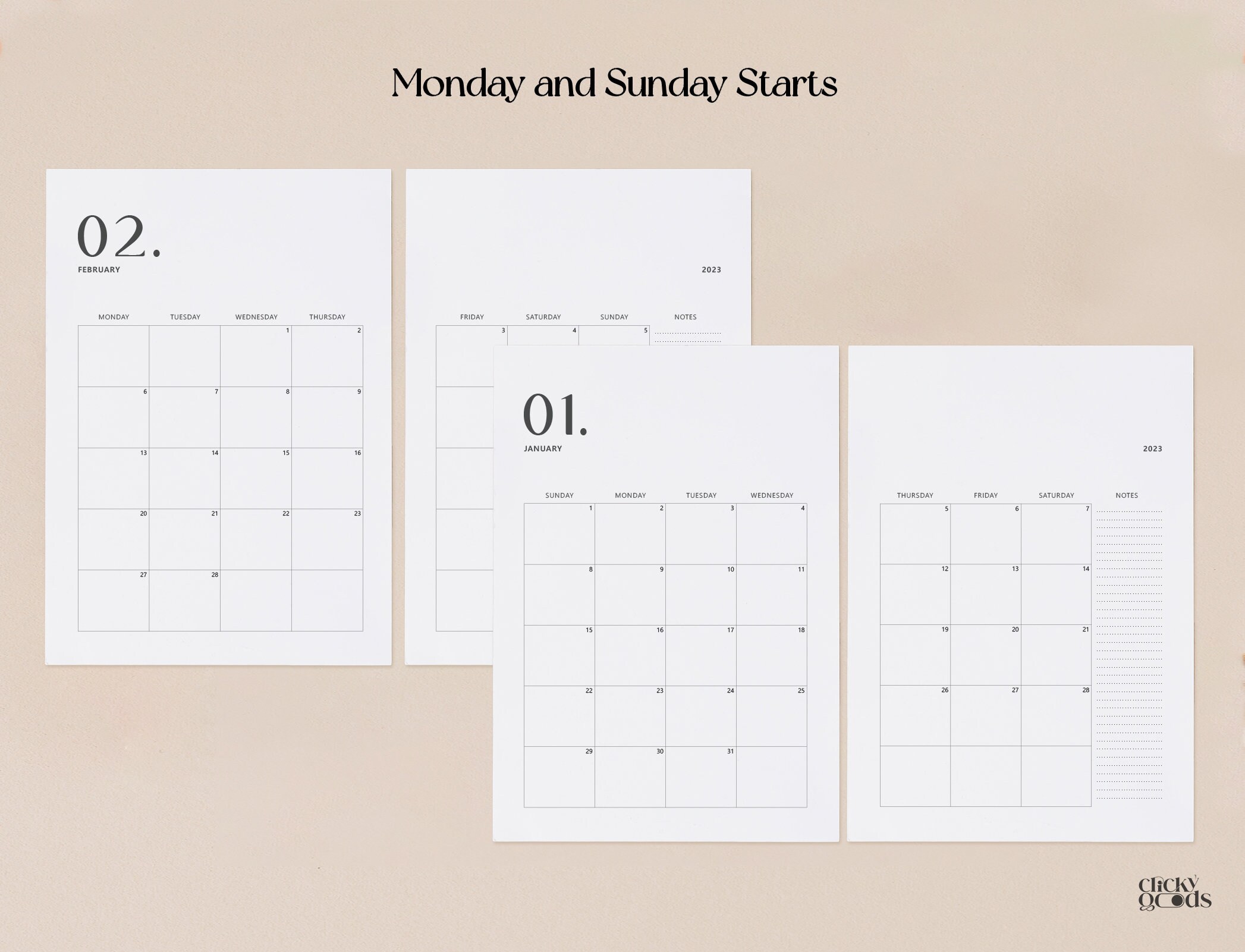 Printable Monthly Calendar on Two Pages With Notes Printable Calendar ...