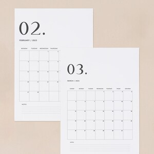 2023-2024 Monthly Calendar Printable Minimalist Vertical Desk Calendar ...