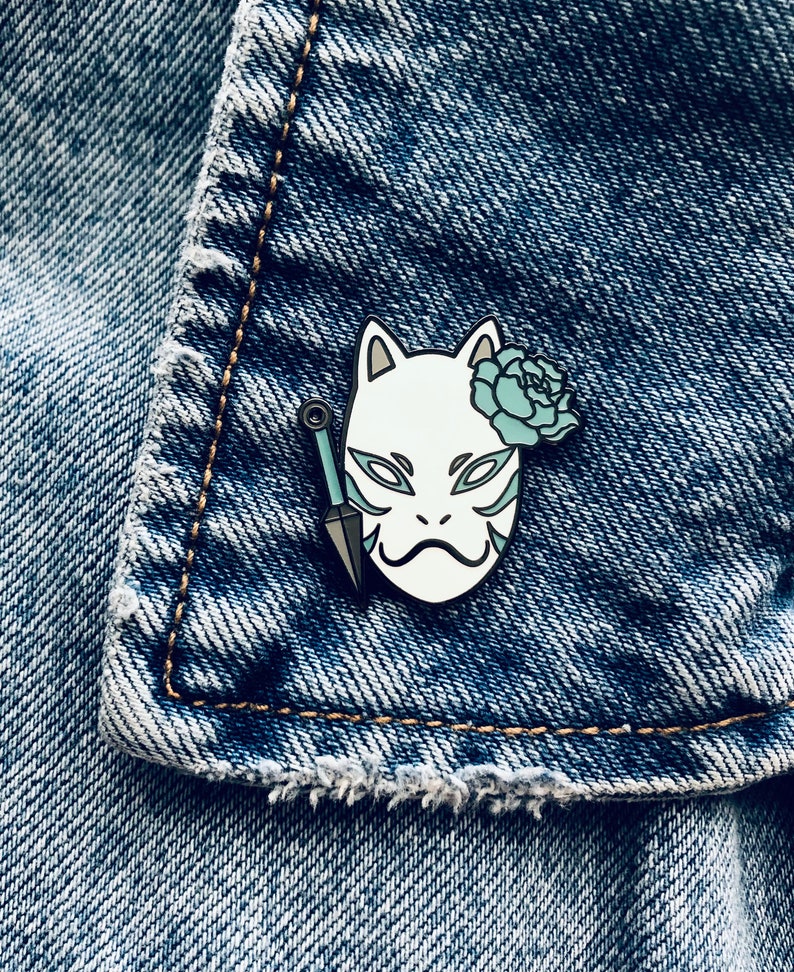 Kitsune Mask, Hard Enamel Pin, Ninja Mask, Kunai, Mask Enamel Pin ...