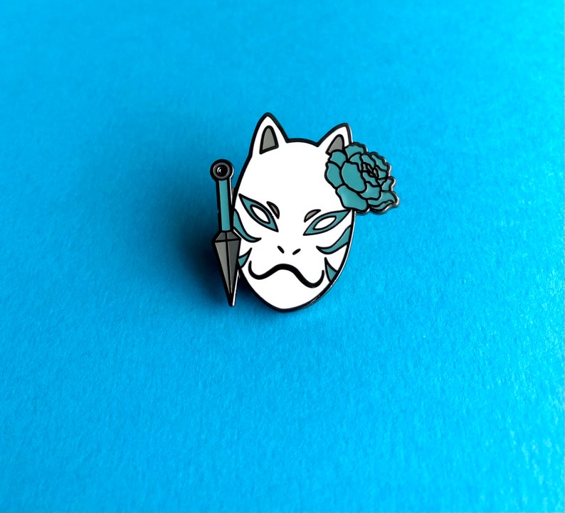 Kitsune Mask Hard Enamel Pin Ninja Mask Kunai Mask Enamel - Etsy