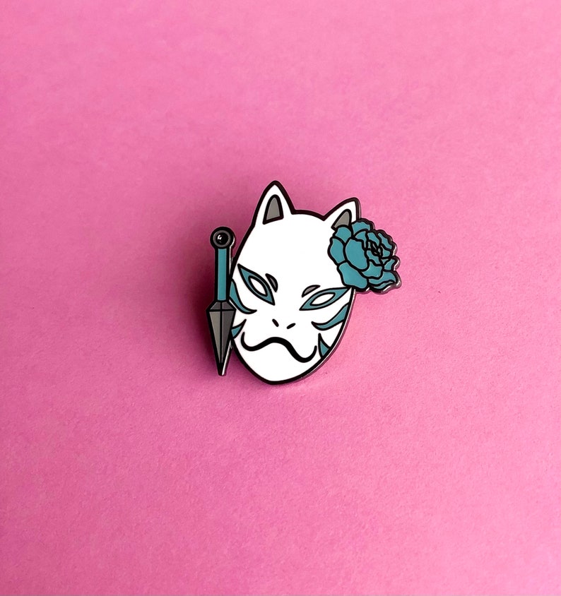 Kitsune Mask Hard Enamel Pin Ninja Mask Kunai Mask Enamel - Etsy