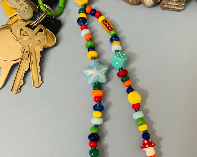Beaded Key Charm, Chunky Bag Charm, Y2k Bag Charm, Beaded Bag Charm ...
