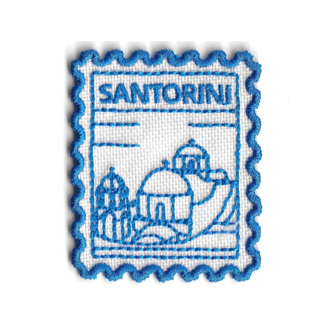 Santorini Stamp Patch – Embroidered Island Travel Souvenir – Retro ...