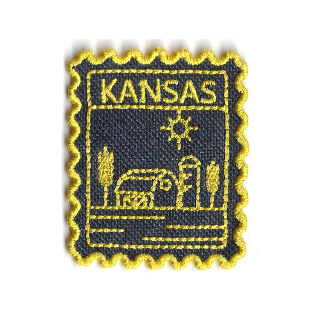 Kansas Stamp Patch - Farm Scene Travel Iron-on Embroidered Badge - Etsy