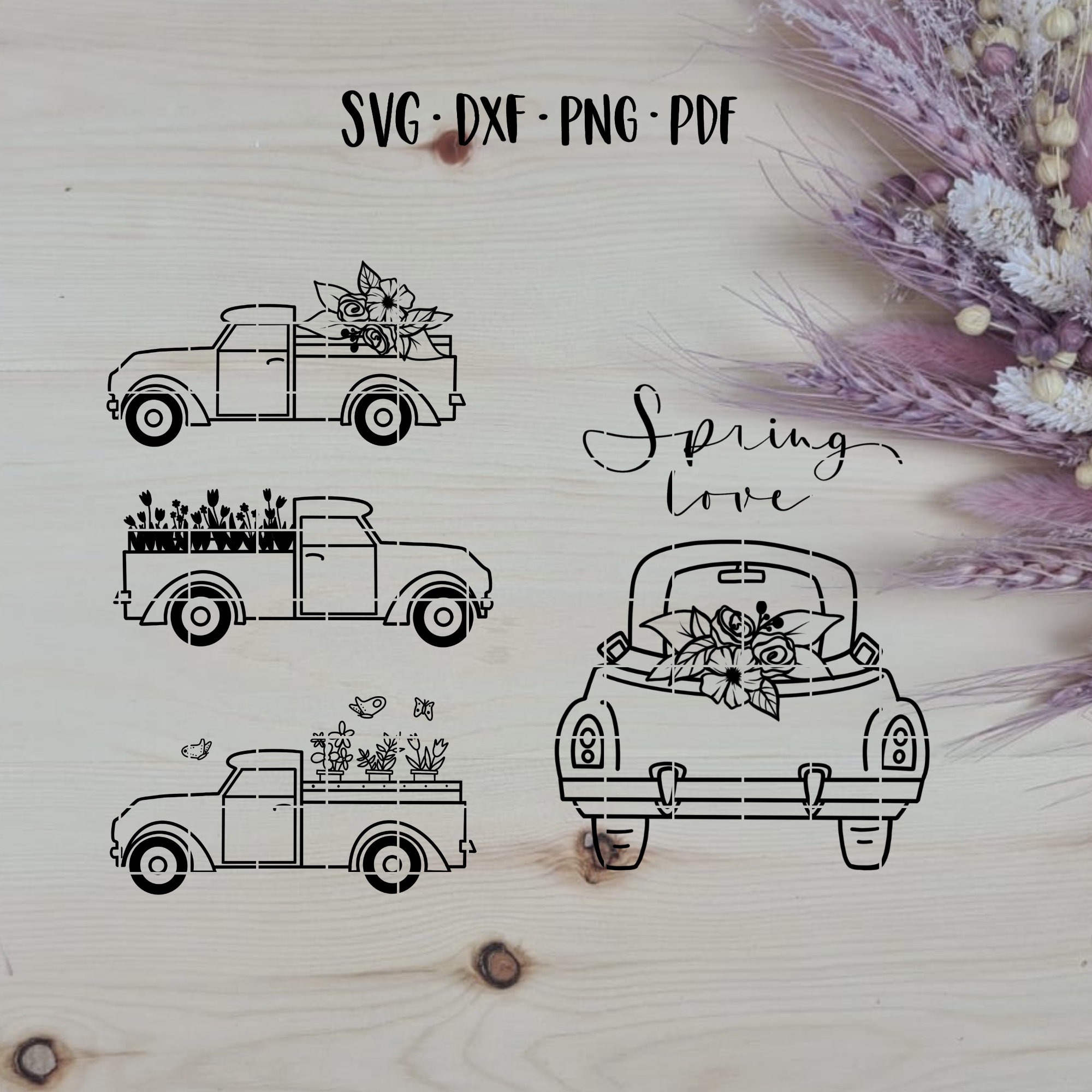 Truck With Flowers Svg Spring Plotter File Spring Love Flowers | Etsy