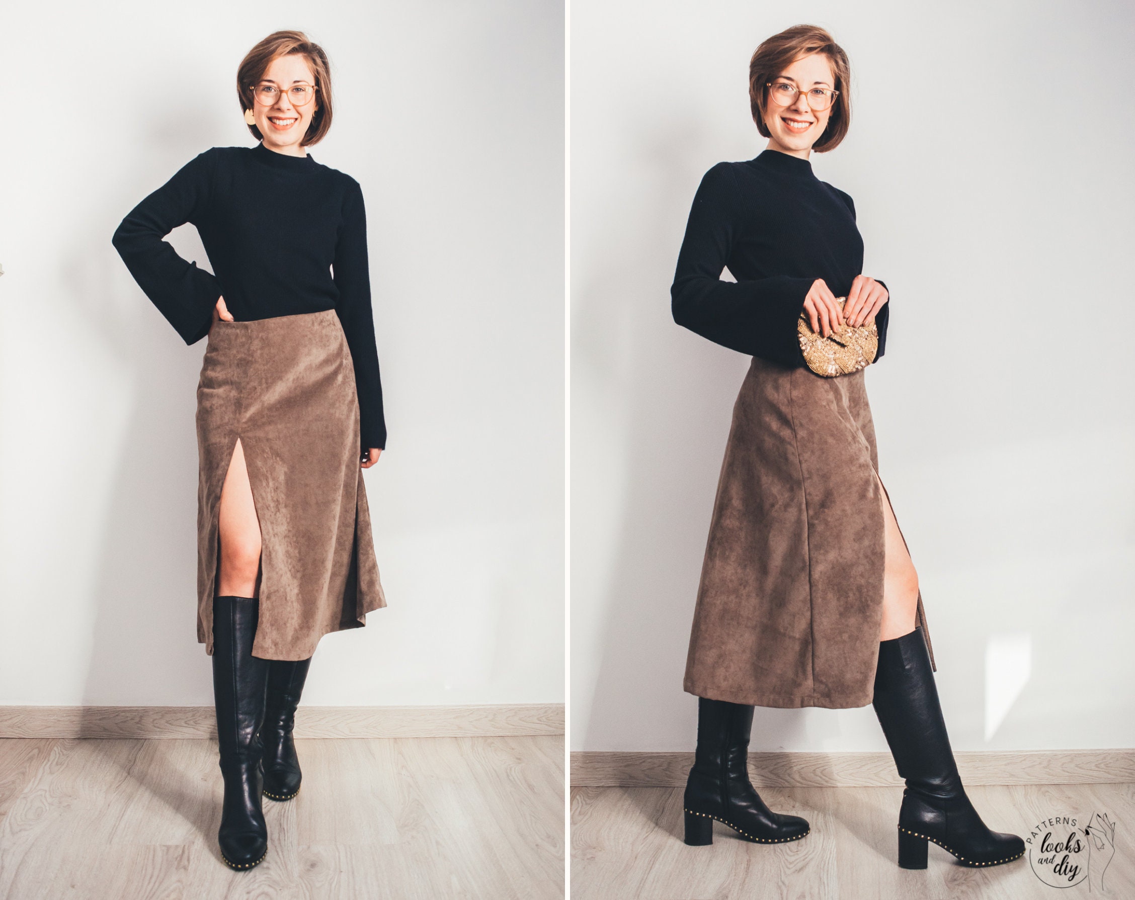 Split Skirt Pattern | Easy a Line Skirt Pattern and Midi Skirt Pattern ...