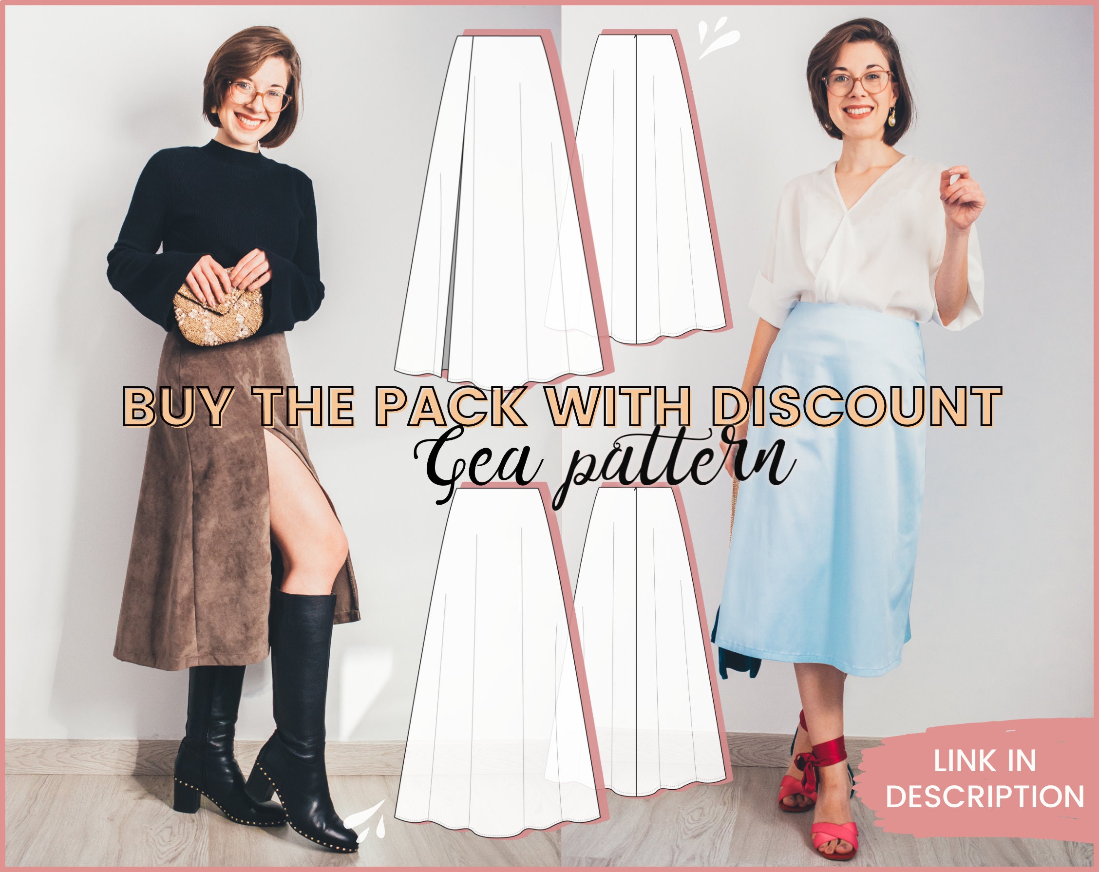 Split Skirt Pattern | Easy a Line Skirt Pattern and Midi Skirt Pattern ...