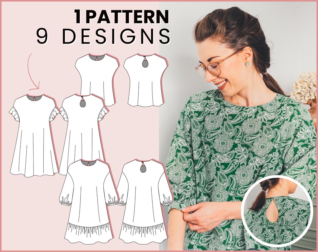 Blouse and Dress Sewing Pattern. Easy Ruffle Hem Aline Dress Shirt ...
